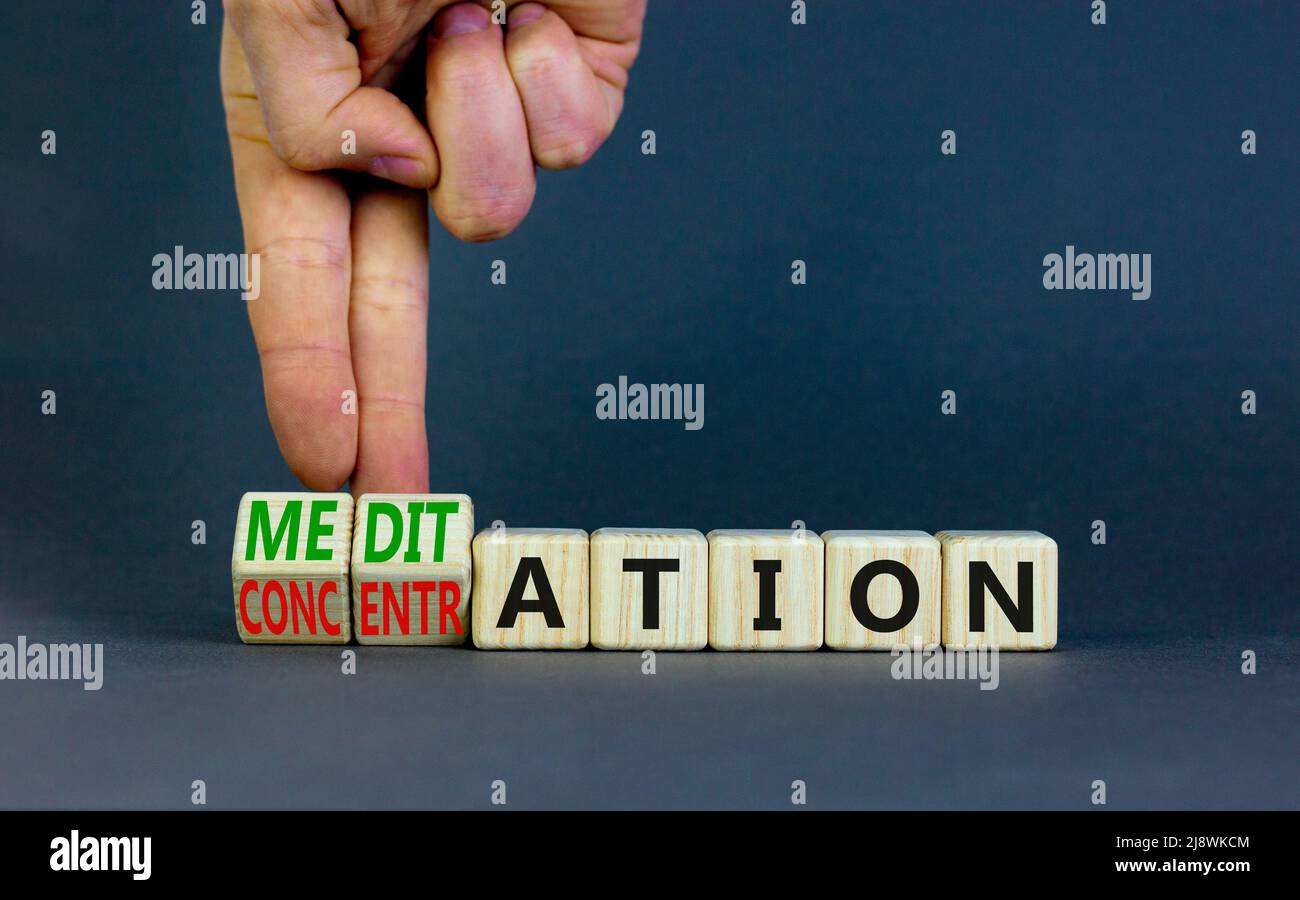 Meditation or concentration symbol. Businessman turns cubes and changes ...