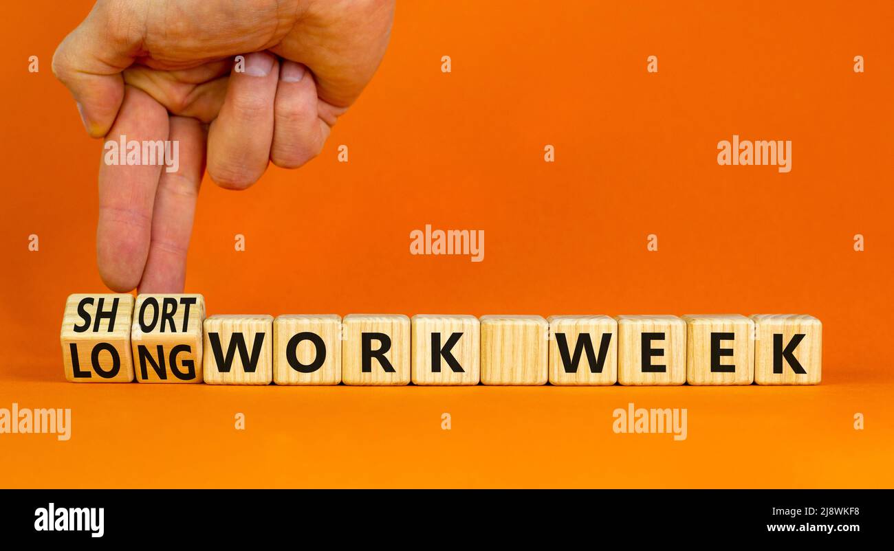 Short or long work week symbol. Businessman turns cubes and changes ...