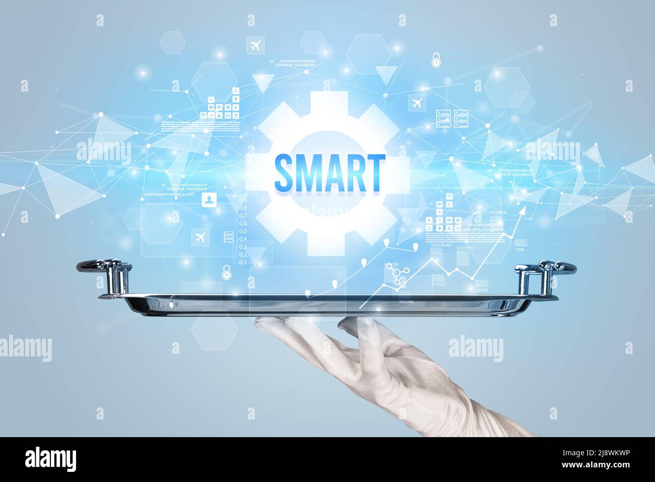 Waiter serving new technology concept Stock Photo - Alamy