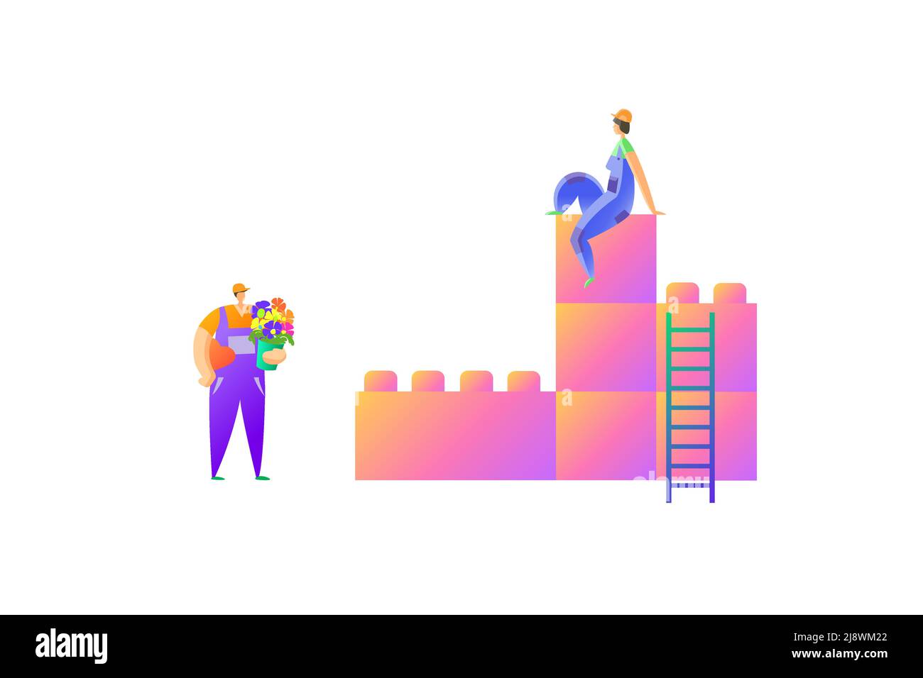 Image of a couple of builders in love. Construction. Vector Stock ...