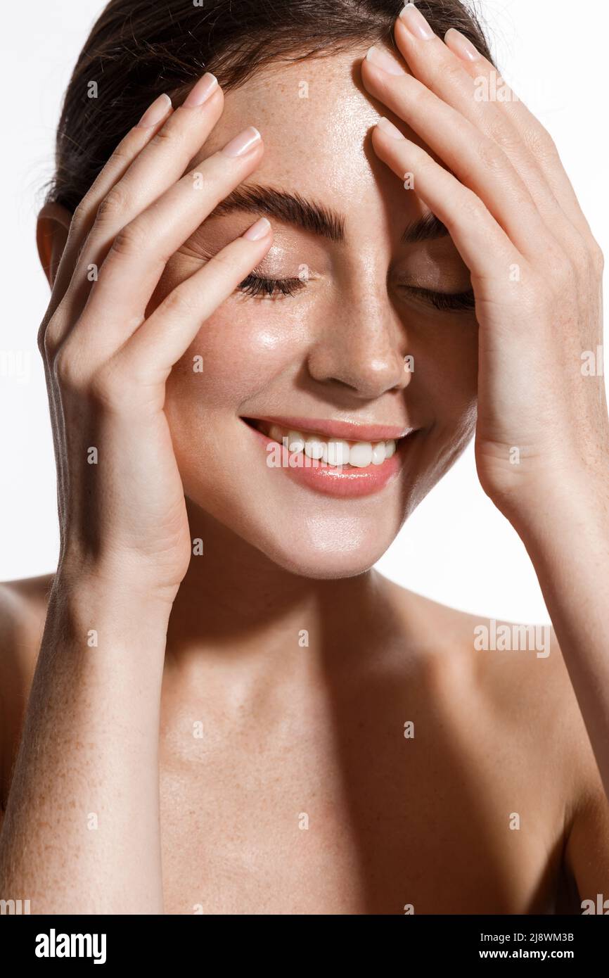 Skin care and women beauty. Young spa girl with clean body and natural ...