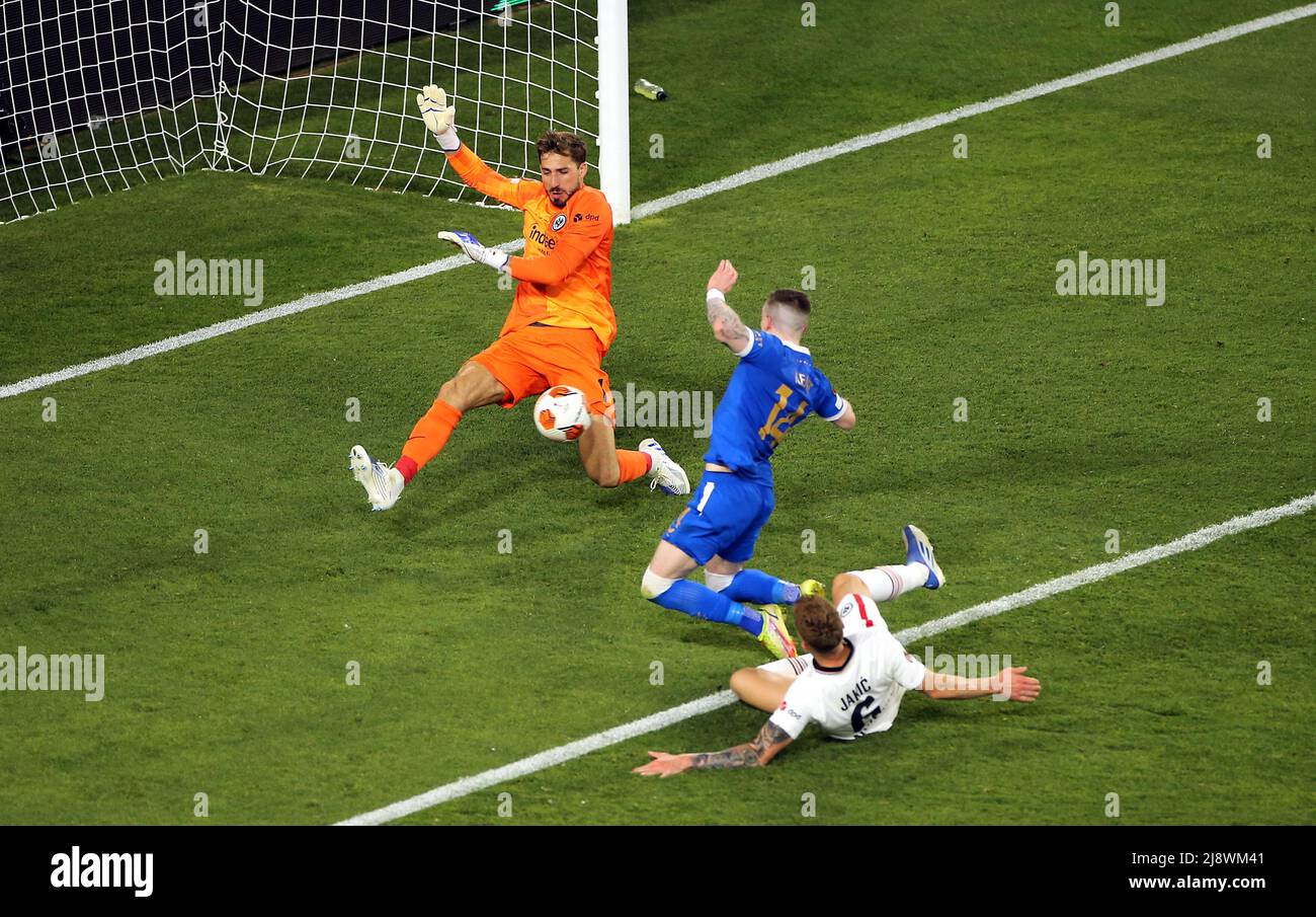 Eintracht Frankfurt goalkeeper Kevin Trapp makes a save from Rangers ...