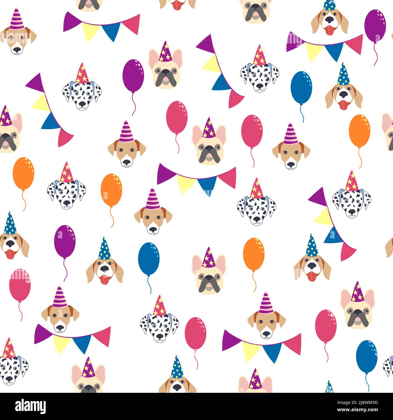 Happy birthday seamless pattern with cartoon dogs of the Dalmatian ...