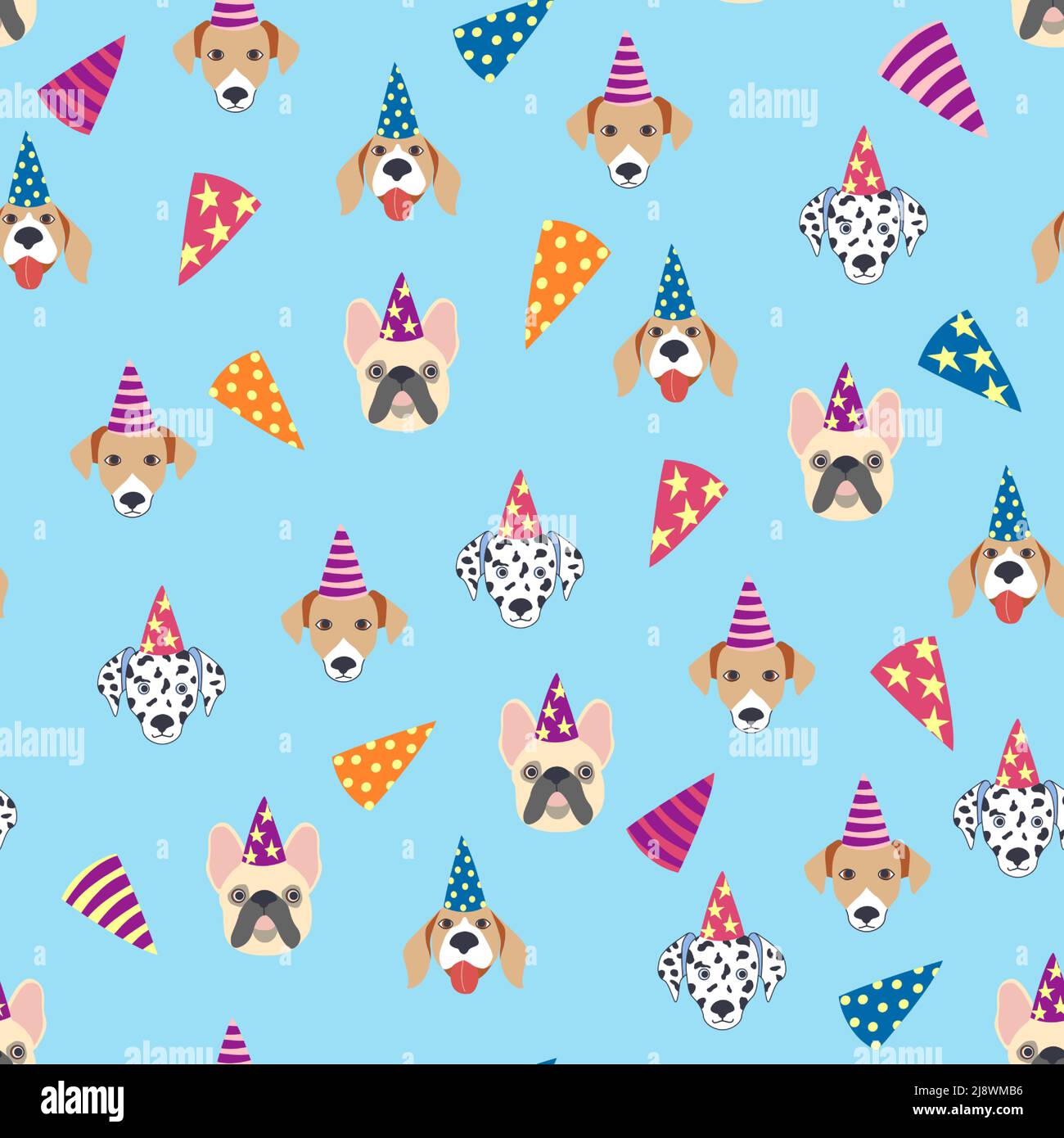 Happy birthday seamless pattern with cartoon dogs of the Dalmatian ...