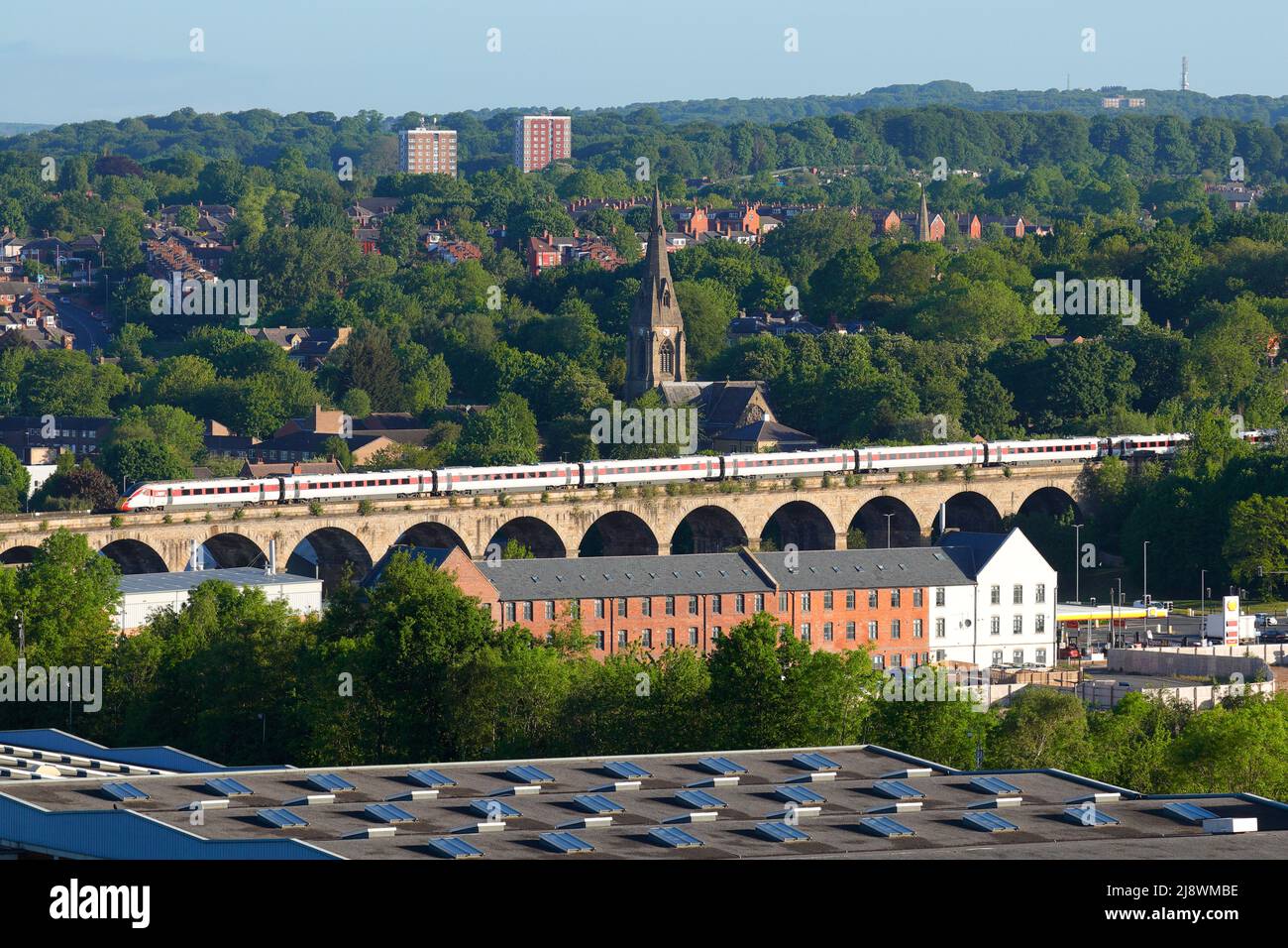 An LNER Azuma train crossing over Kirkstall Road Viaduct in Leeds,West ...