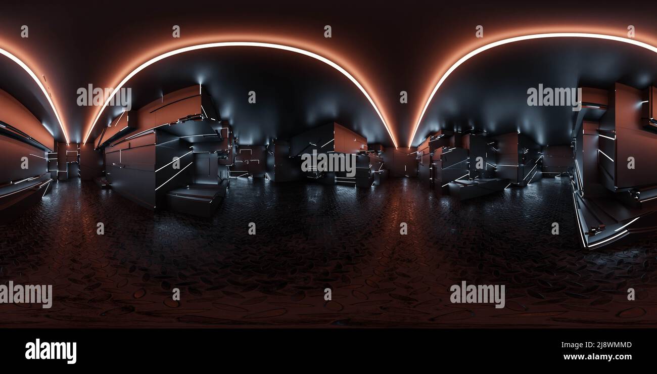 360 degree full panorama environment map of dark futuristic studio ...