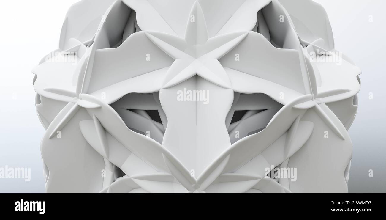 white abstract alien randomized symmetric shape geometric object 3d ...