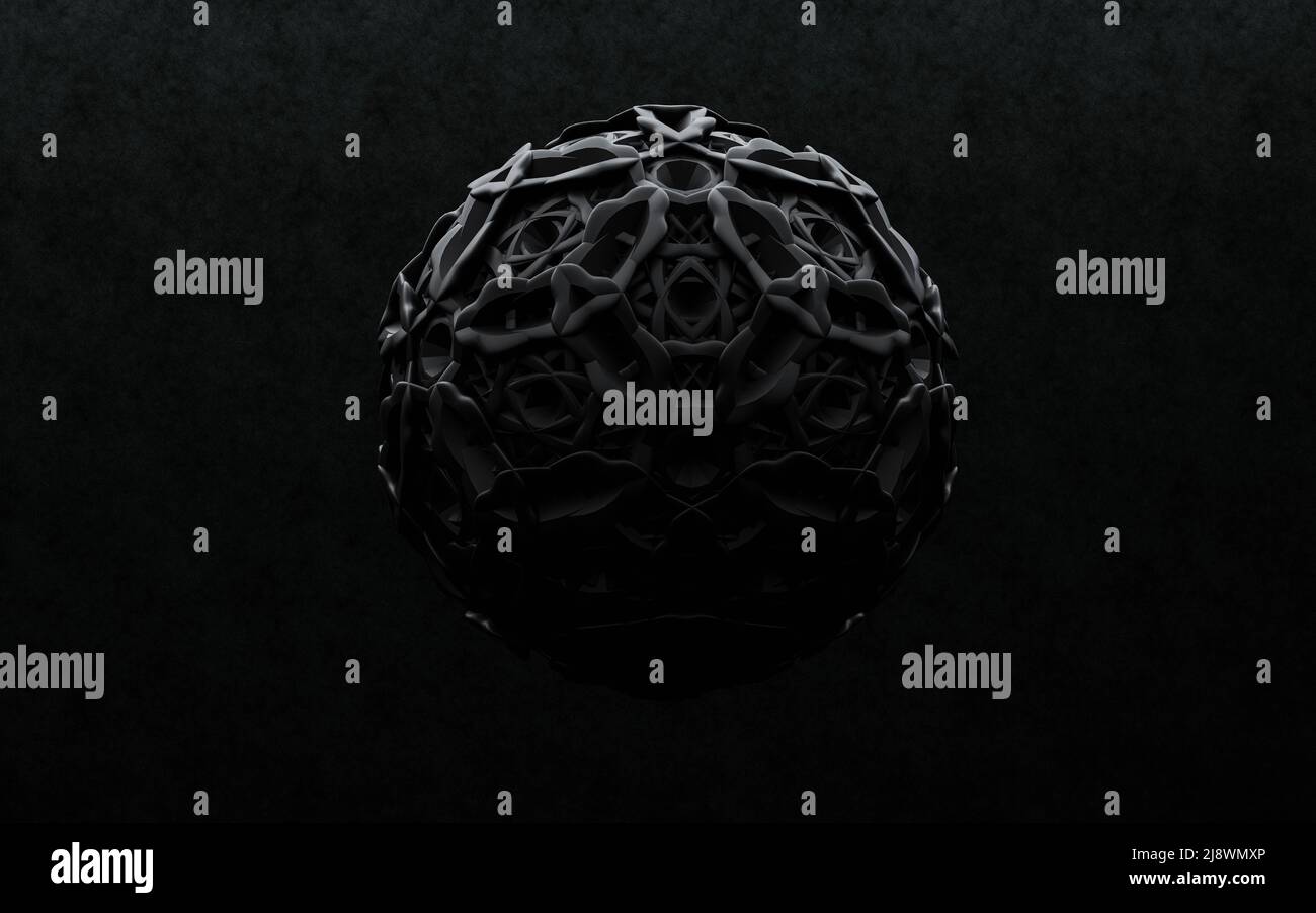 dark black abstract alien randomized symmetric shape geometric object ...