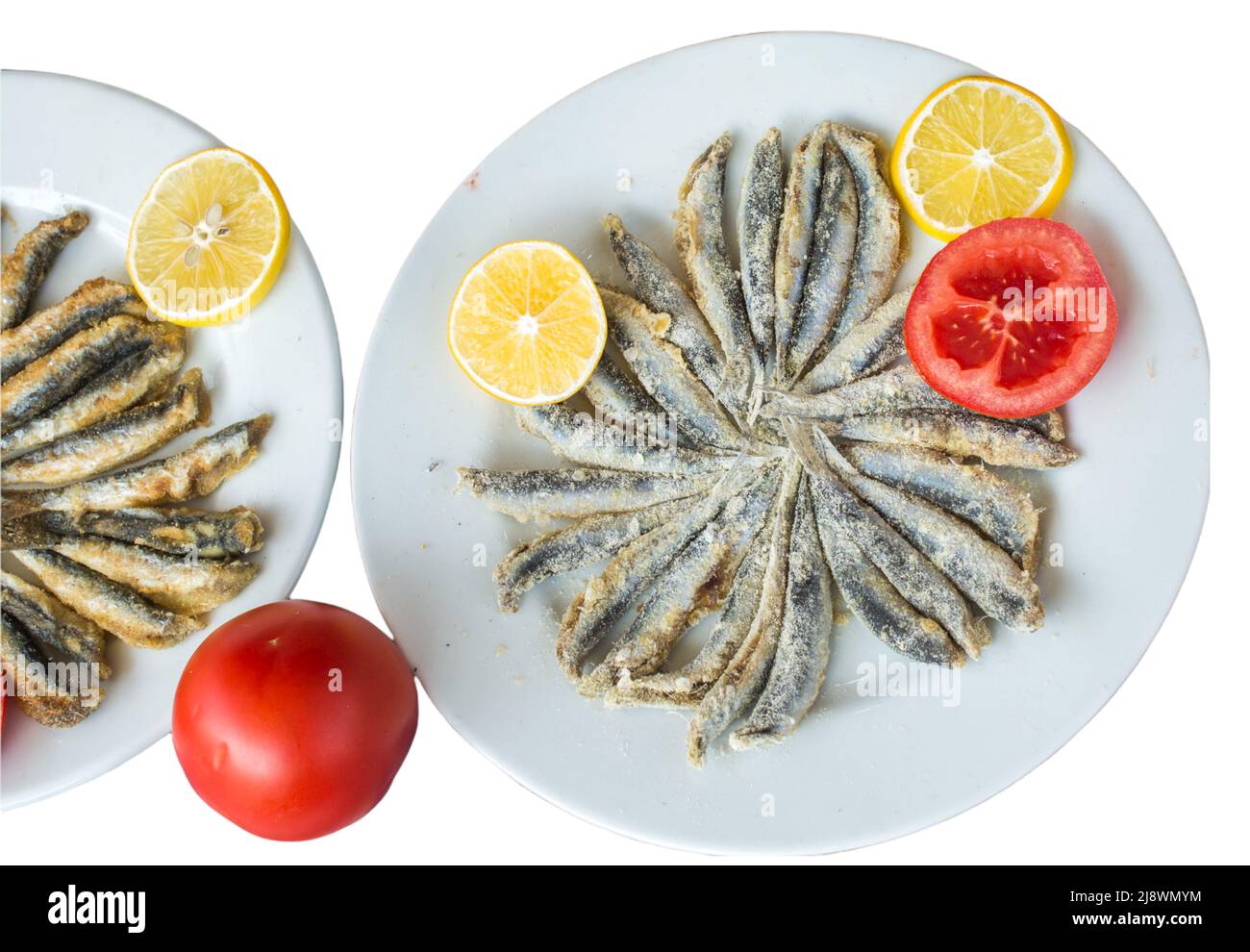 Fresh Fried Anchovy isolated on white background. Hamsi Tava in Pan ...