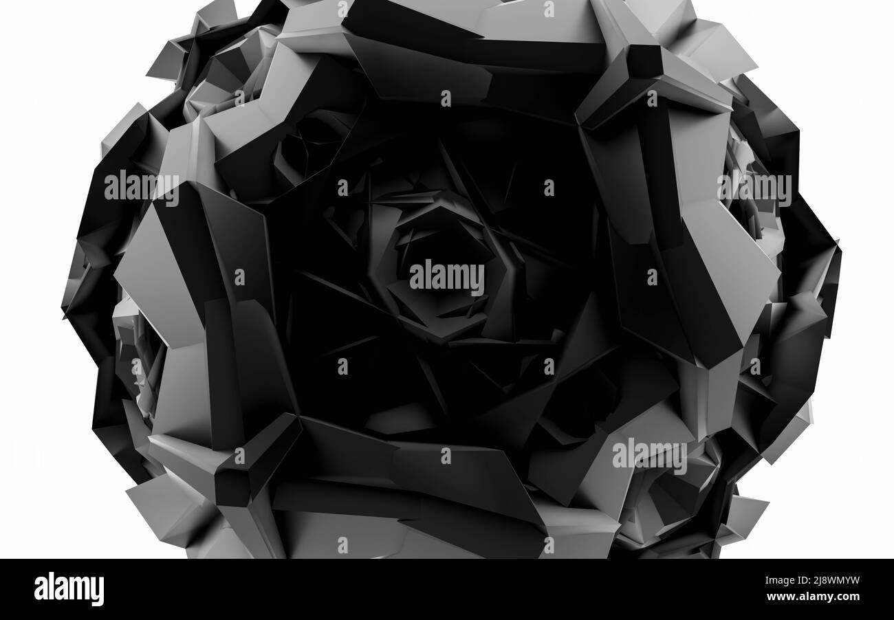 dark black abstract alien randomized symmetric shape geometric object ...