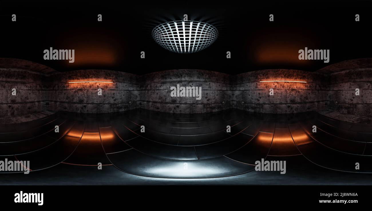 360 degree full panorama environment map of dark concrete cellar ...