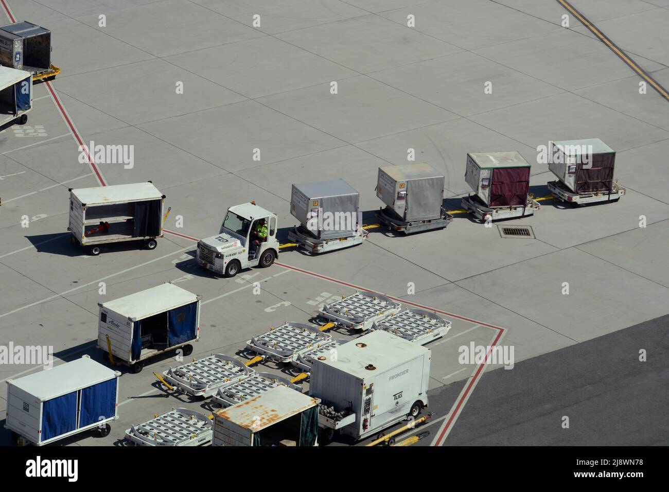 Empty airport cargo containers on the apron at San Francisco ...