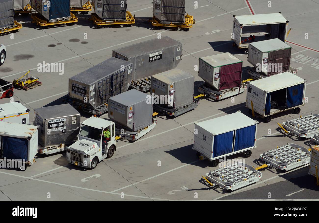 Empty airport cargo containers on the apron at San Francisco ...