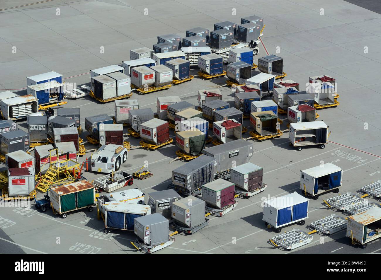 Empty airport cargo containers on the apron at San Francisco ...