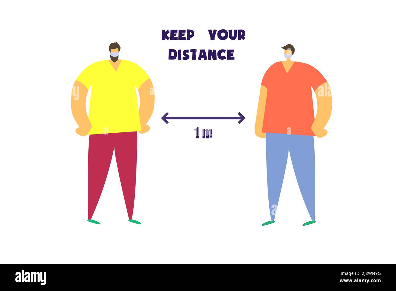 Vector graphics. Image of people who keep a distance. Masked people ...