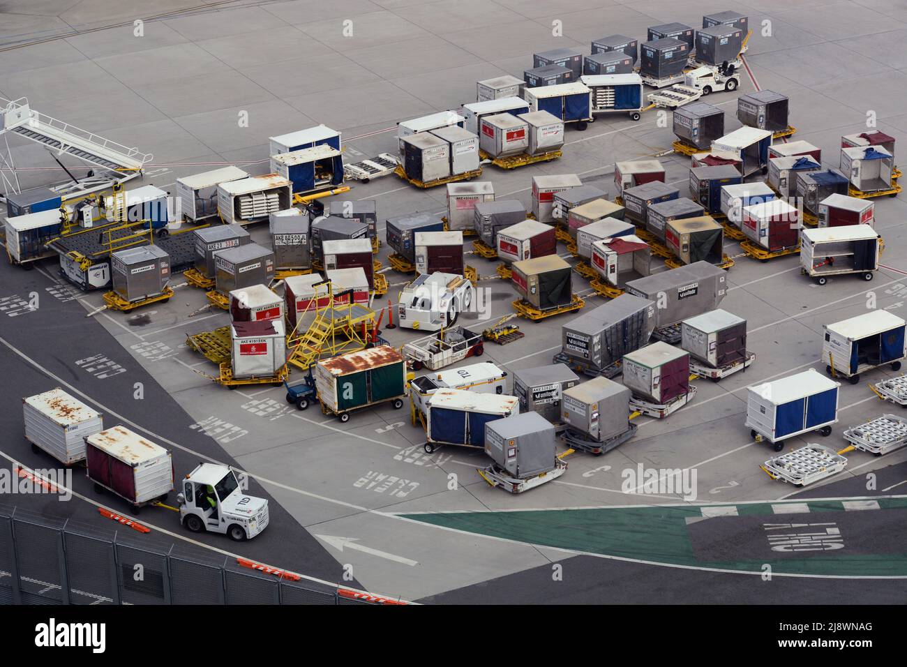 Empty airport cargo containers on the apron at San Francisco ...