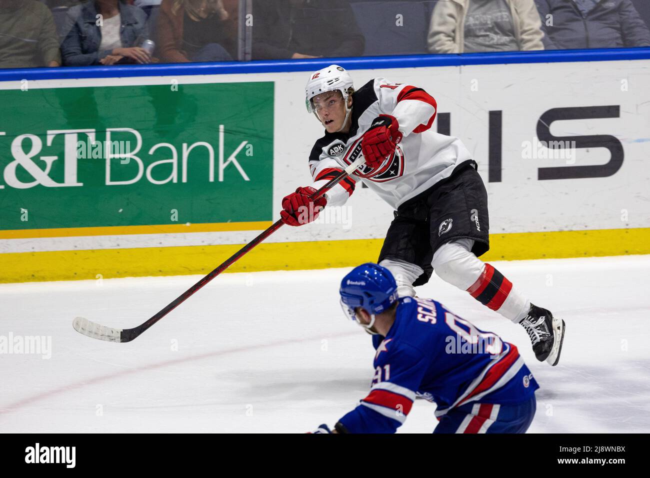 May 17, 2022: Utica Comets forward Tyce Thompson (12) makes a pass in ...