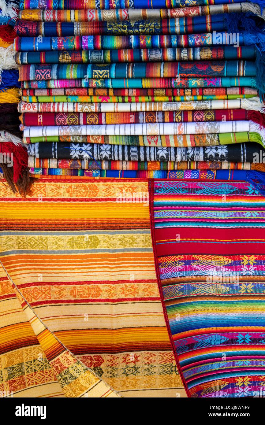 Ecuador, Quito. Otavalo market. Traditional Ecuadorian textiles ...