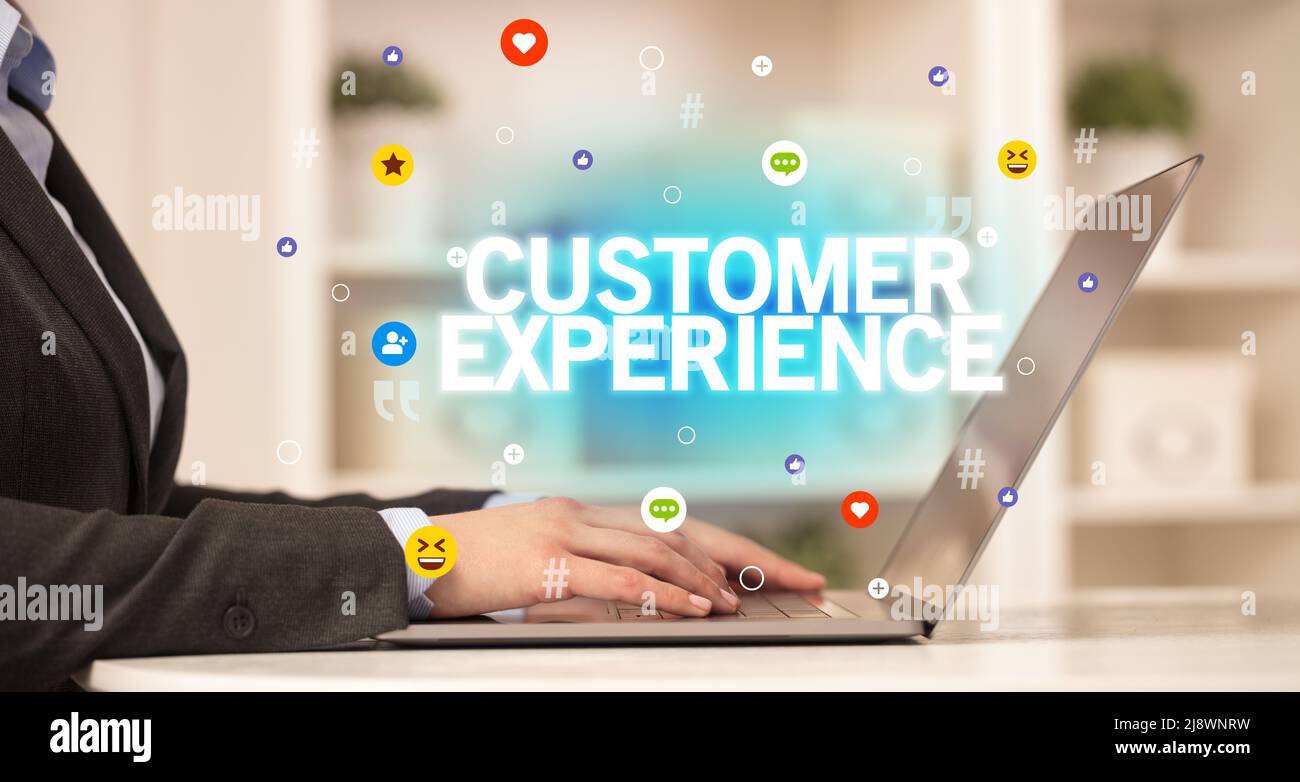 Freelance woman using laptop concept Stock Photo - Alamy