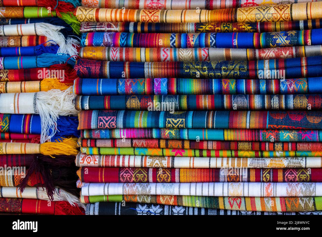 Ecuador, Quito. Otavalo market. Traditional Ecuadorian textiles ...