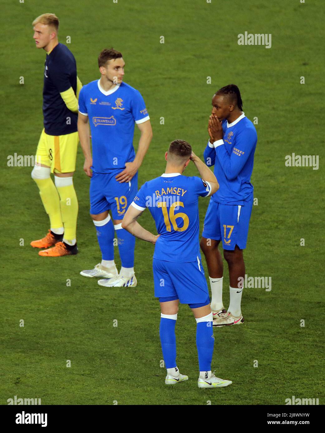Rangers players after losing the penalty shoot out during the UEFA ...