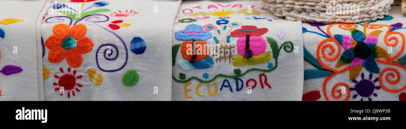 Ecuador, Quito. Otavalo market. Traditional Ecuadorian textiles ...