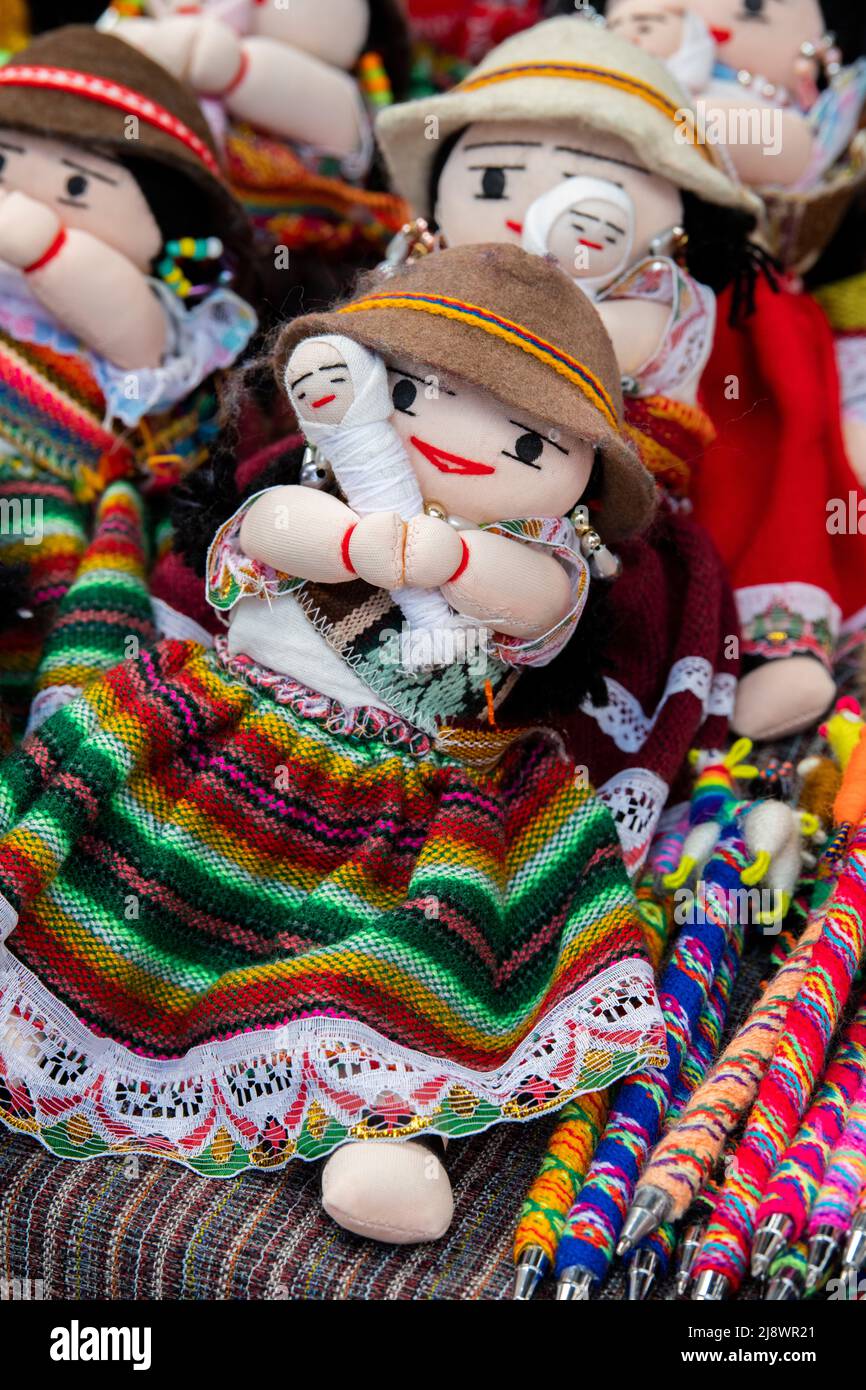 Ecuador, Quito. Otavalo market. Typical fabric doll in traditional ...