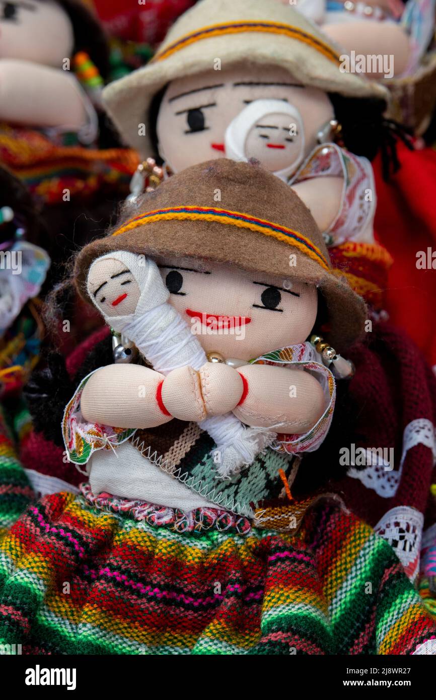 Ecuador, Quito. Otavalo market. Typical fabric doll in traditional ...