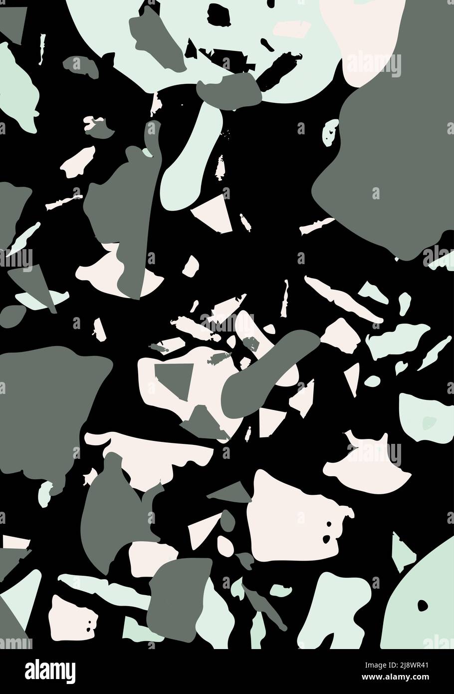Terrazzo modern abstract template. Black, green and pink texture of ...