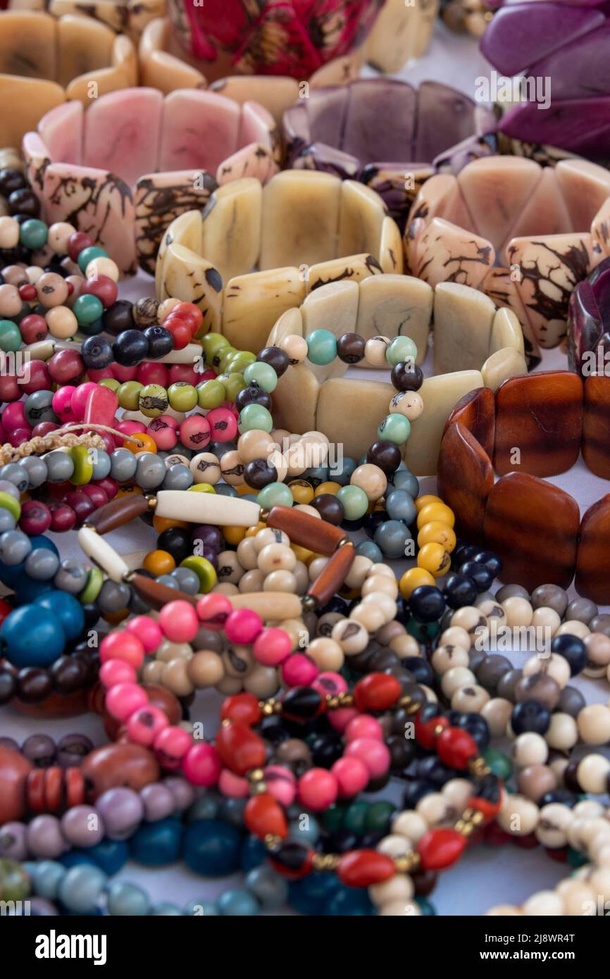 Ecuador, Quito. Otavalo market. Typical souvenir tagua jewelry Stock ...