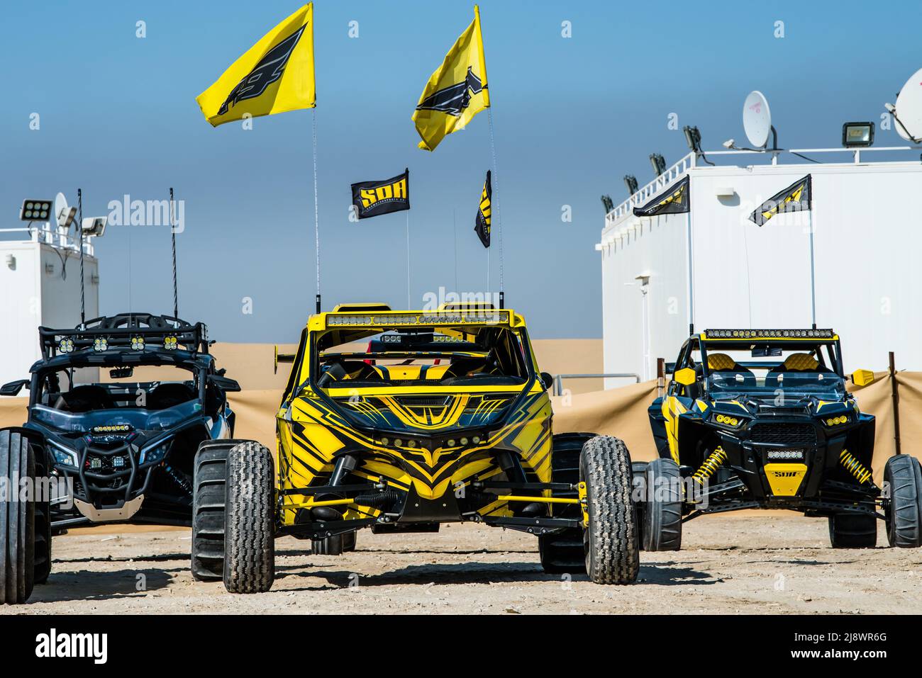 Doha, Qatar, February 23, 2018: Off road buggy car in the sand dunes of ...
