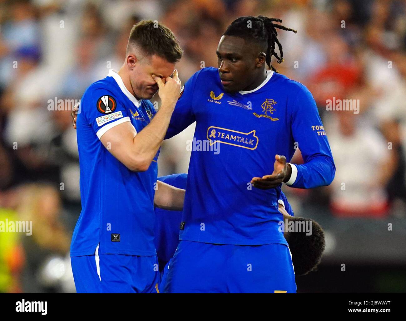 Rangers' Aaron Ramsey stands dejected with Calvin Bassey following the ...