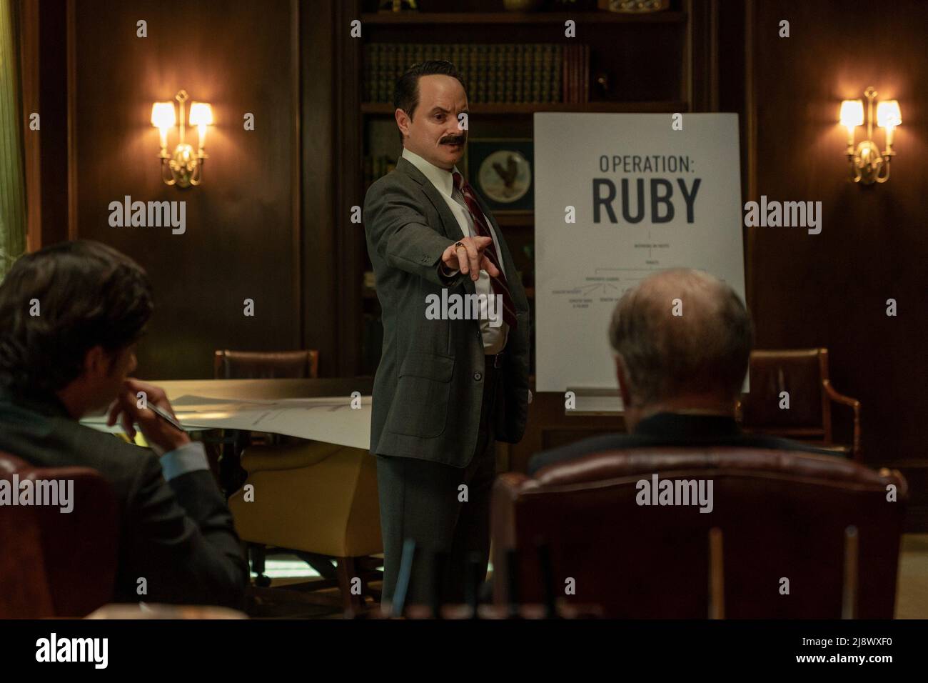 GASLIT, from left: Hamish Linklater as Jeb Magruder, Shea Whigham as G ...
