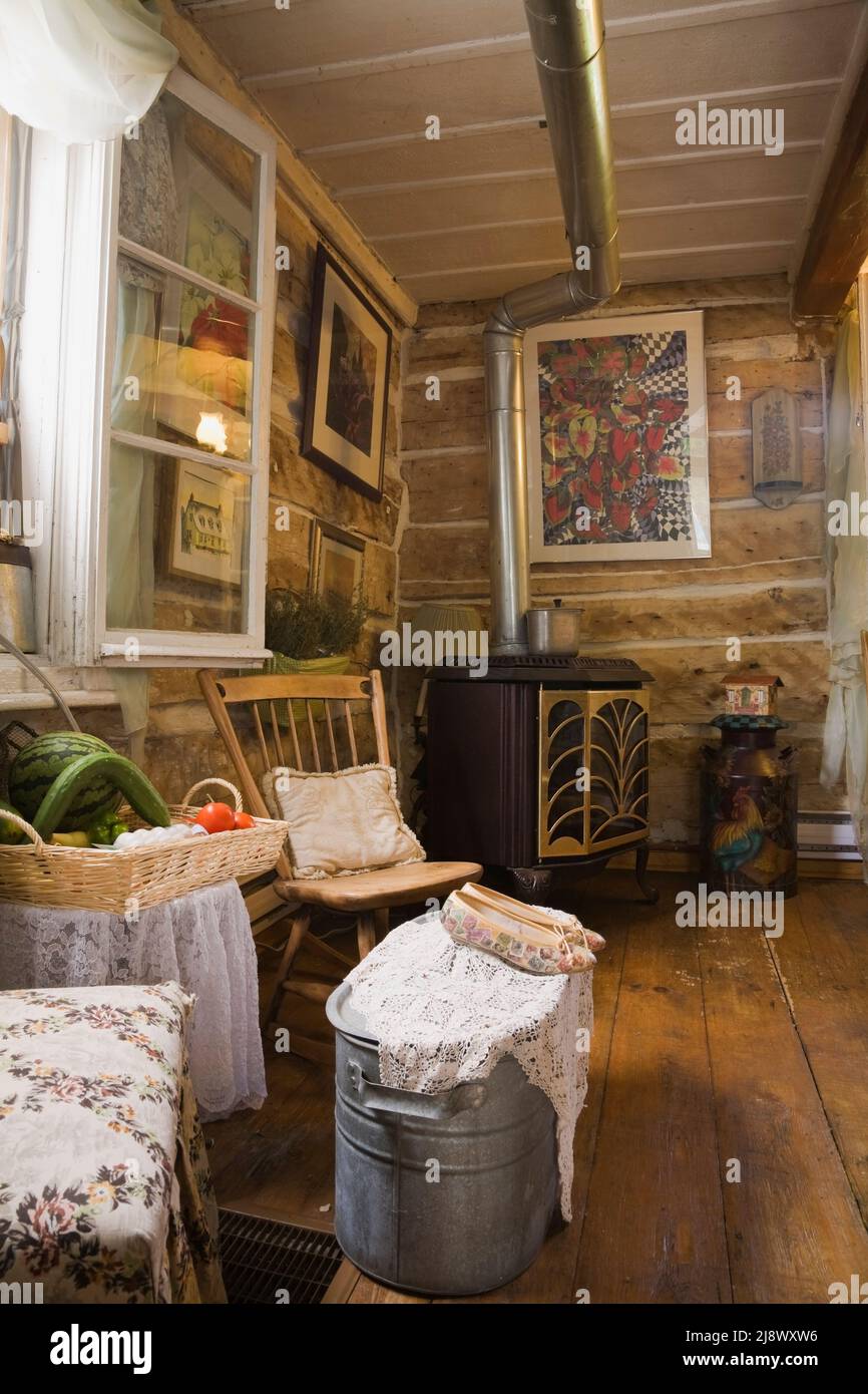 Antique furnishings in kitchen and dining room inside old circa 1780 ...