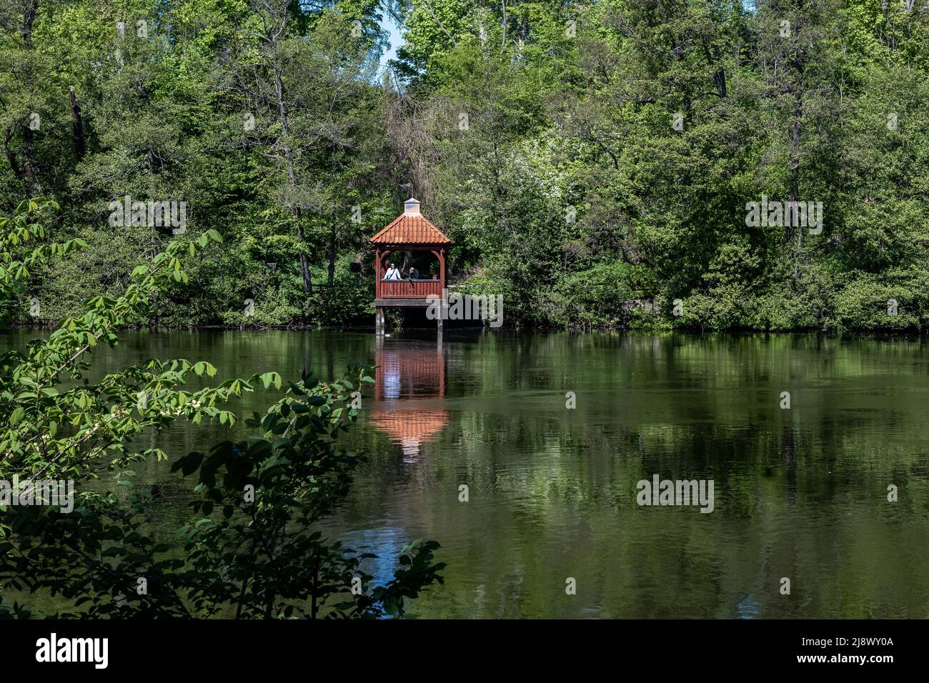Waterfront park Abackarna and Motala river during spring in Norrkoping ...