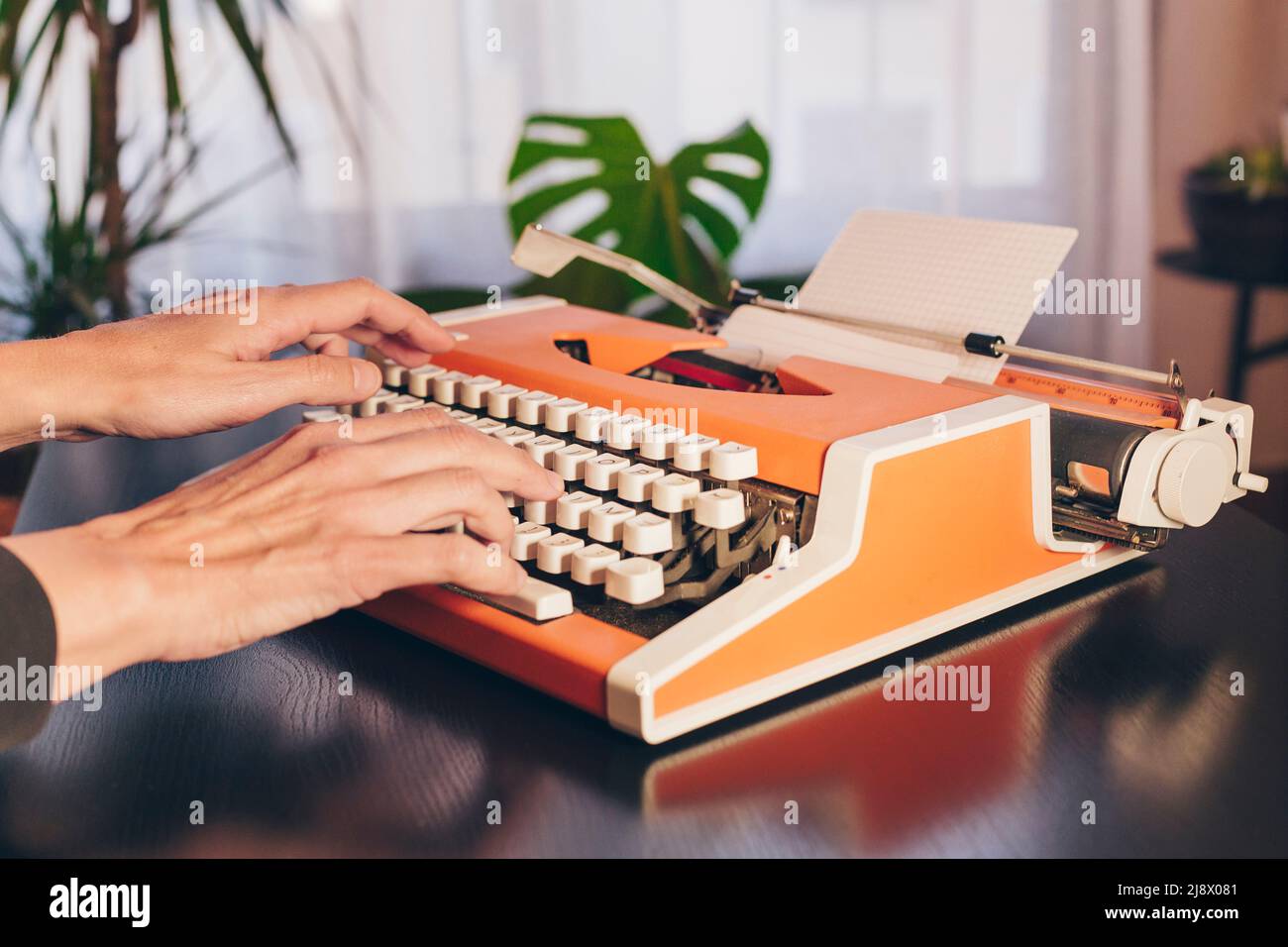 Writer's hands on retro typewriter. Concept classic literature Stock ...