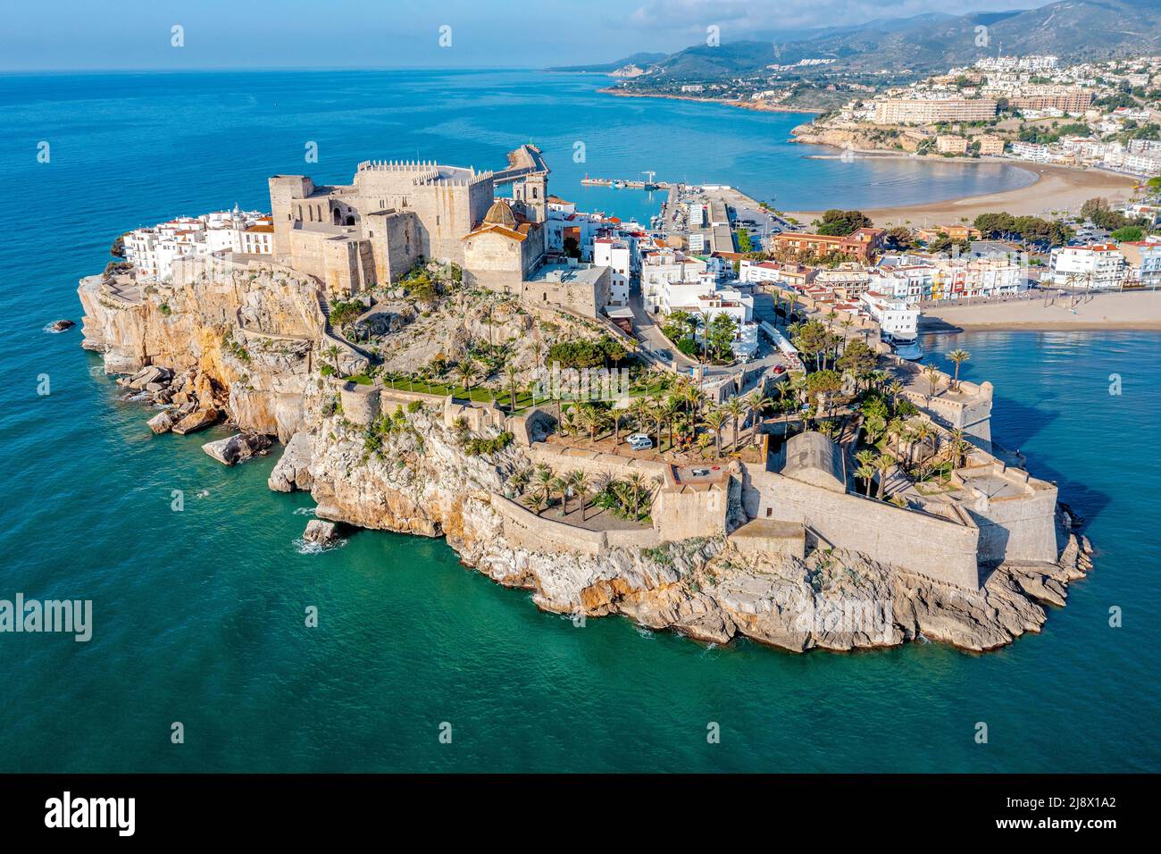Two beaches in Peniscola, Castellon, Spain, Panoramic Front View Stock ...
