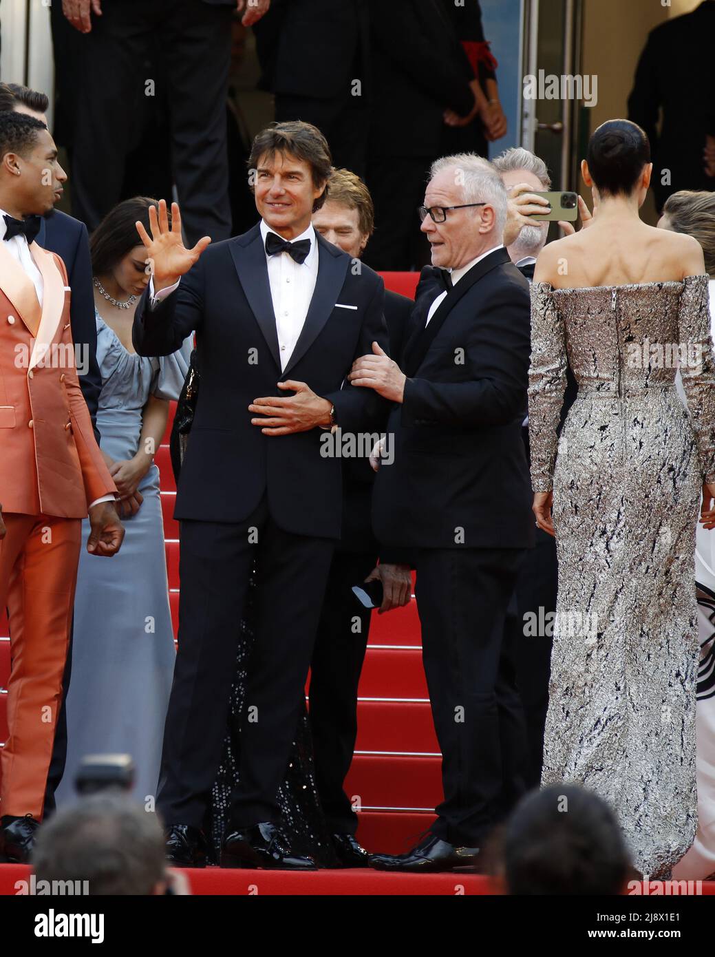 Tom Cruise and Cast attends the screening of "Top Gun: Maverick" during ...