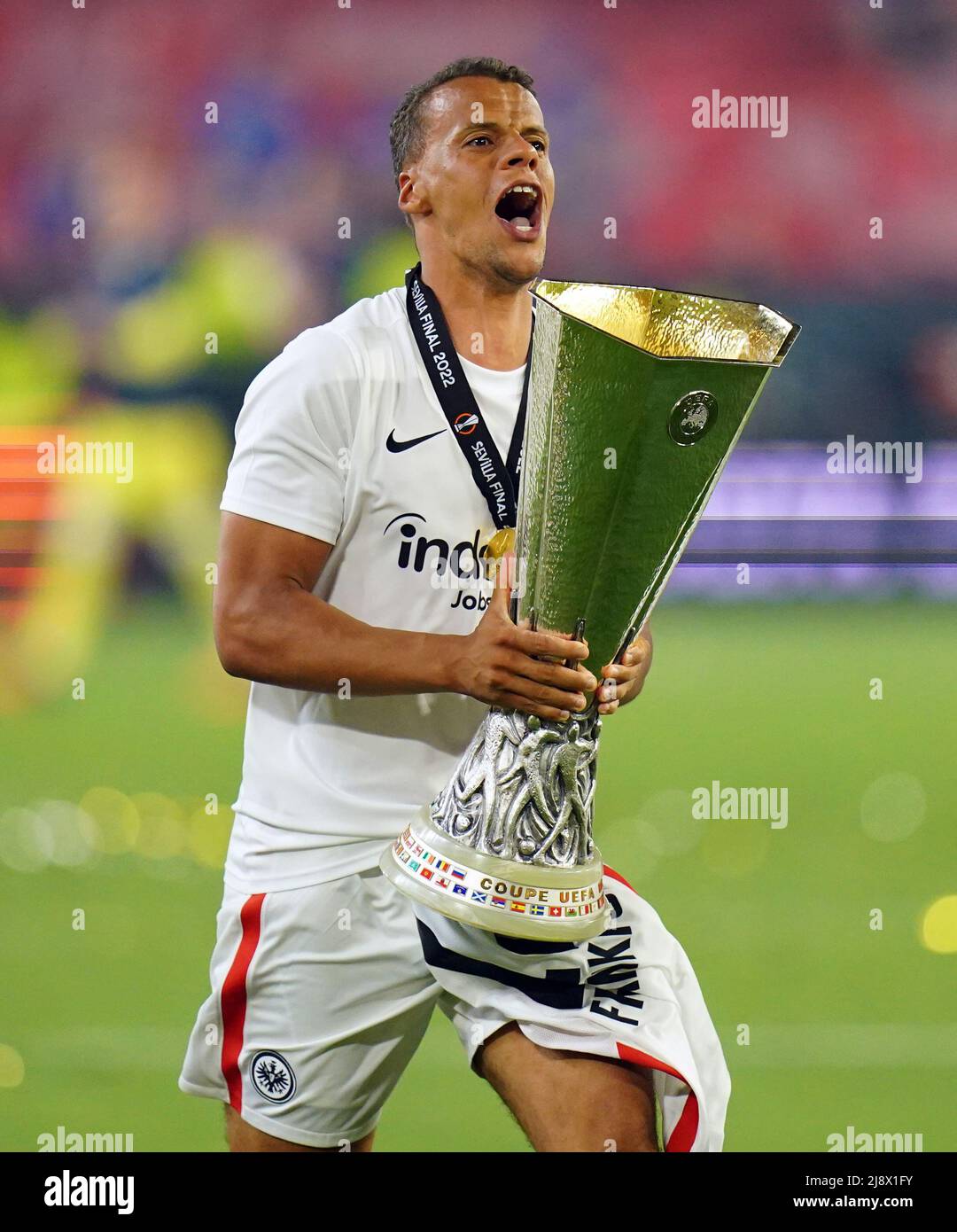 Eintracht Frankfurt's Timothy Chandler celebrates with the trophy ...