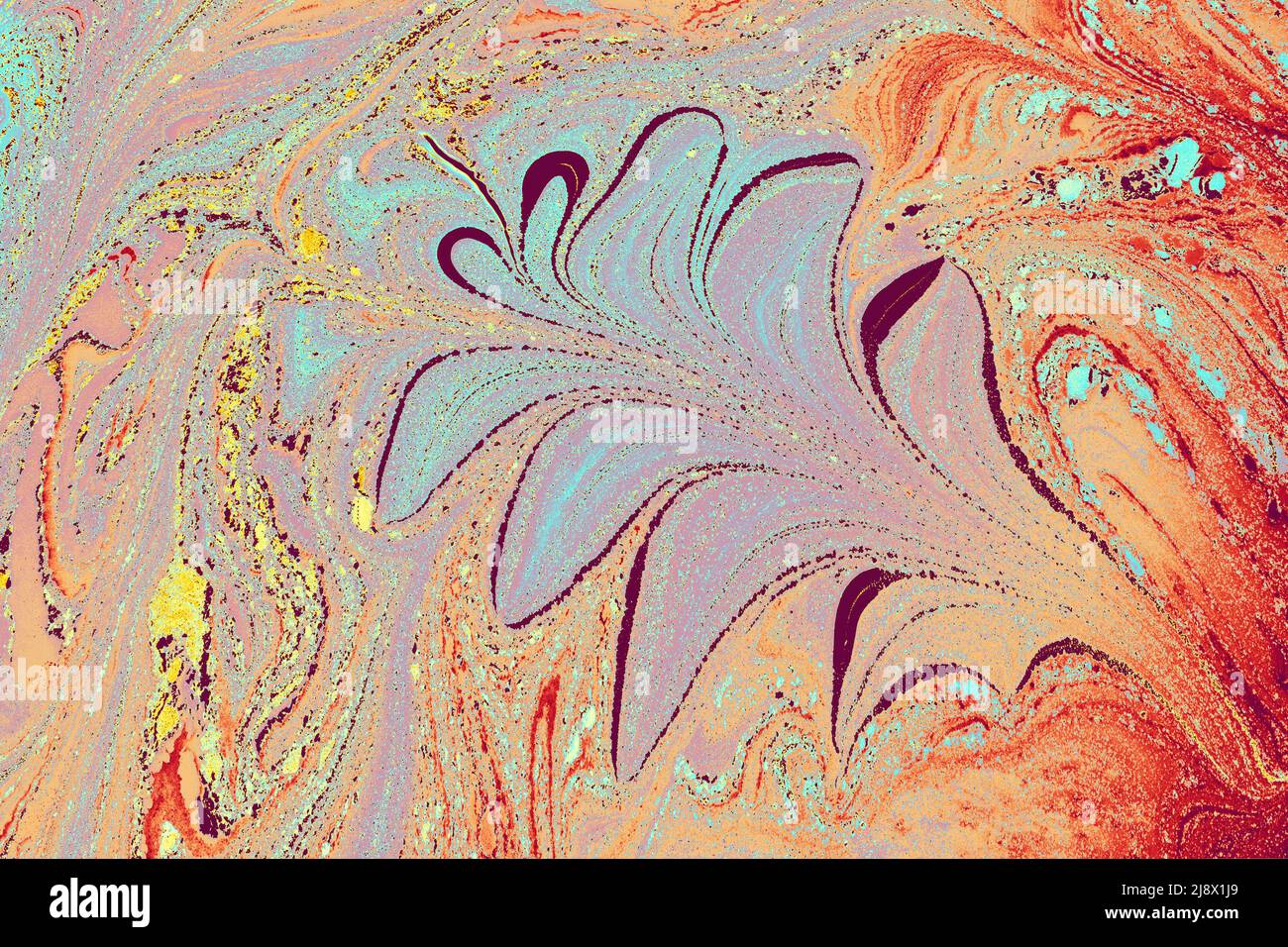 .Traditional art of Ebru marbling. Abstract marbling floral pattern for ...