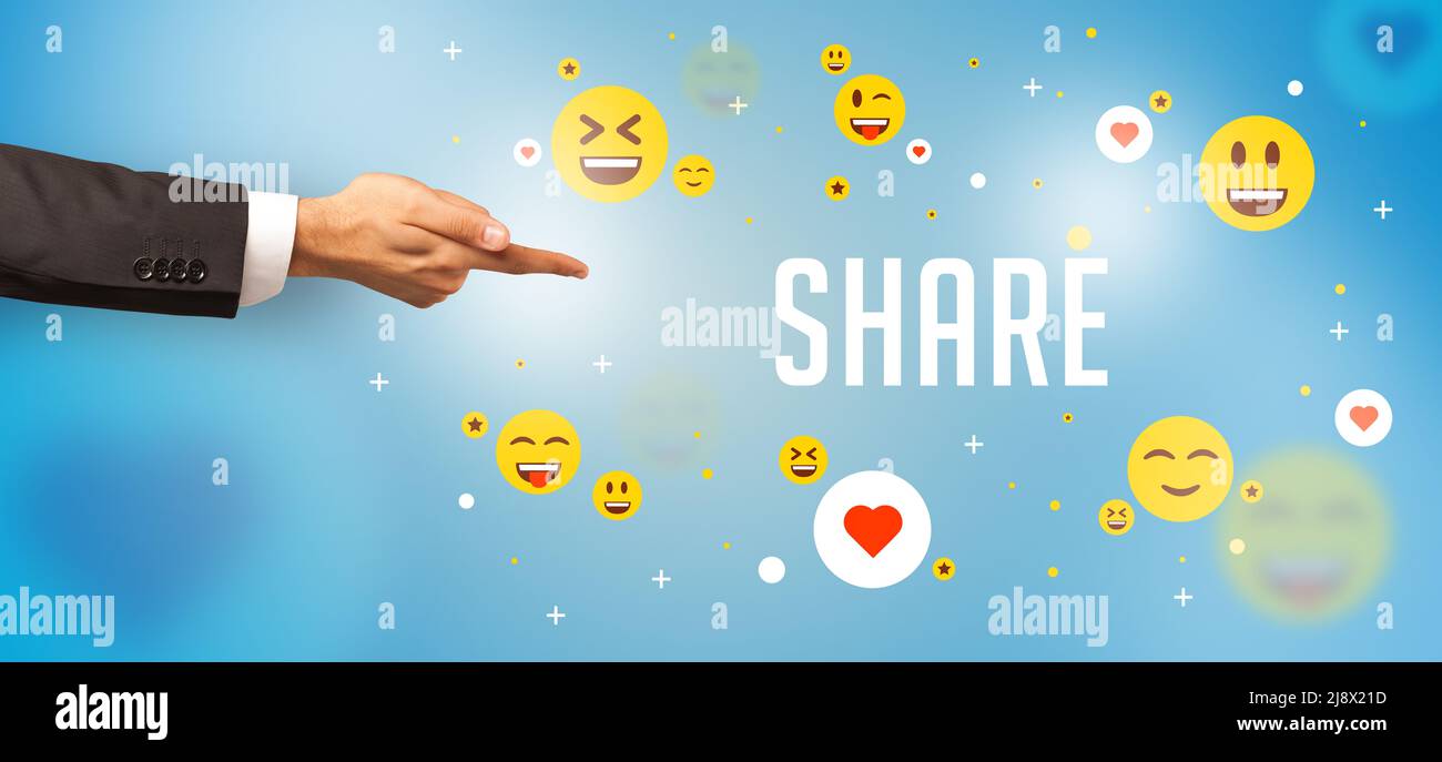 Close-Up of cropped hand pointing at social media concept Stock Photo ...