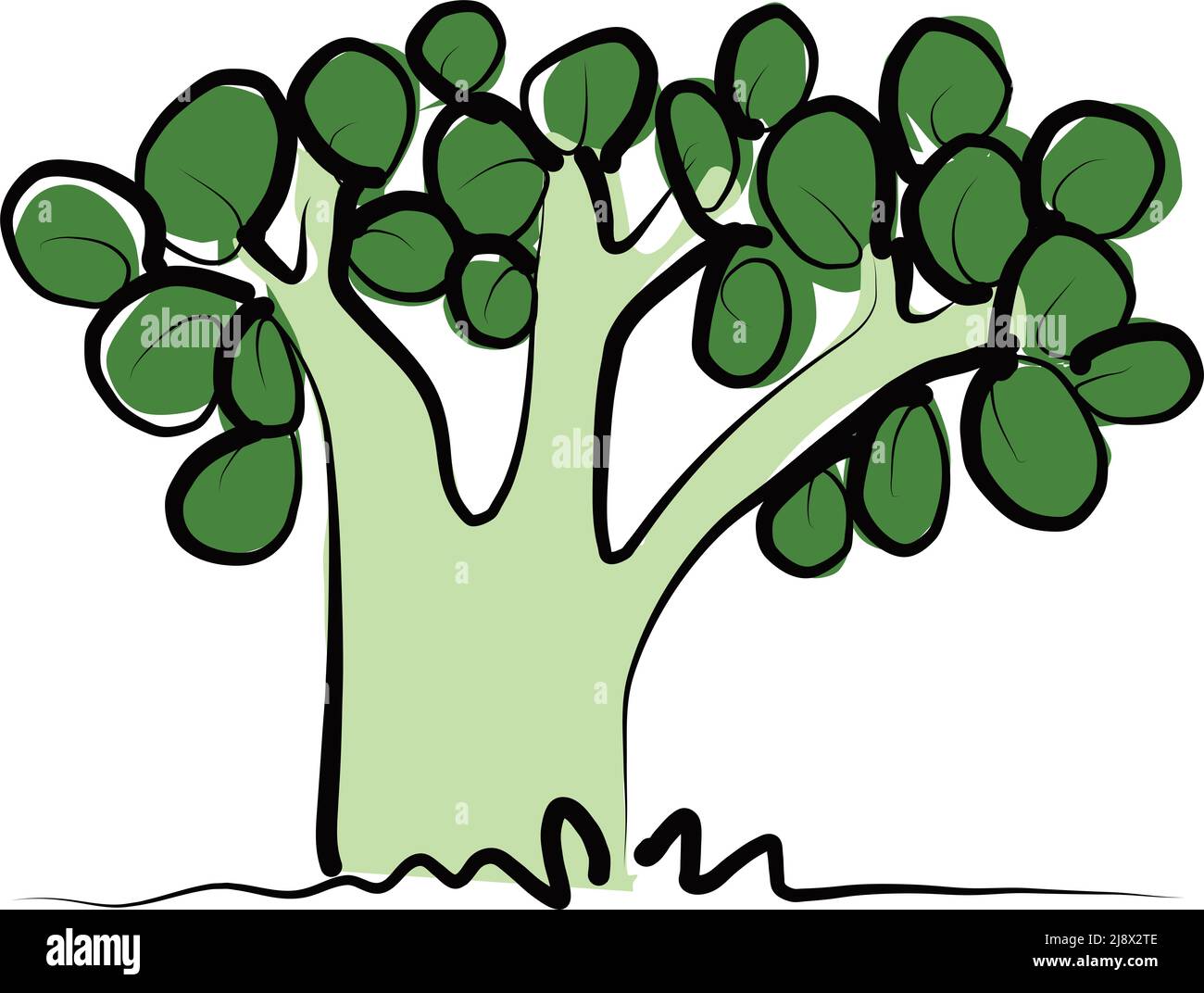 vector cartoon big leaf fat tree Stock Photo - Alamy