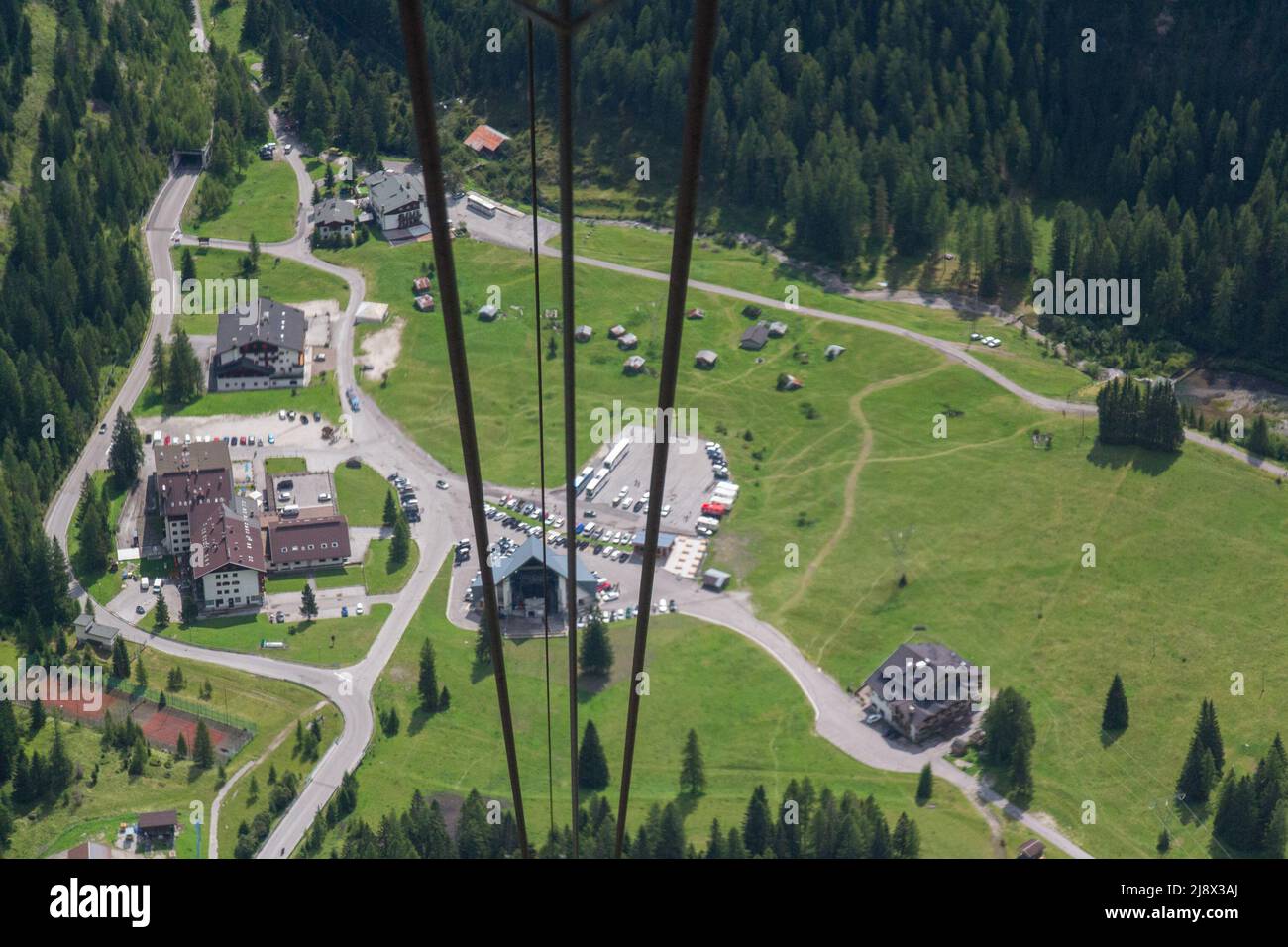 Aerial view on the valley station of Malga Ciapela from Marmoalada ...