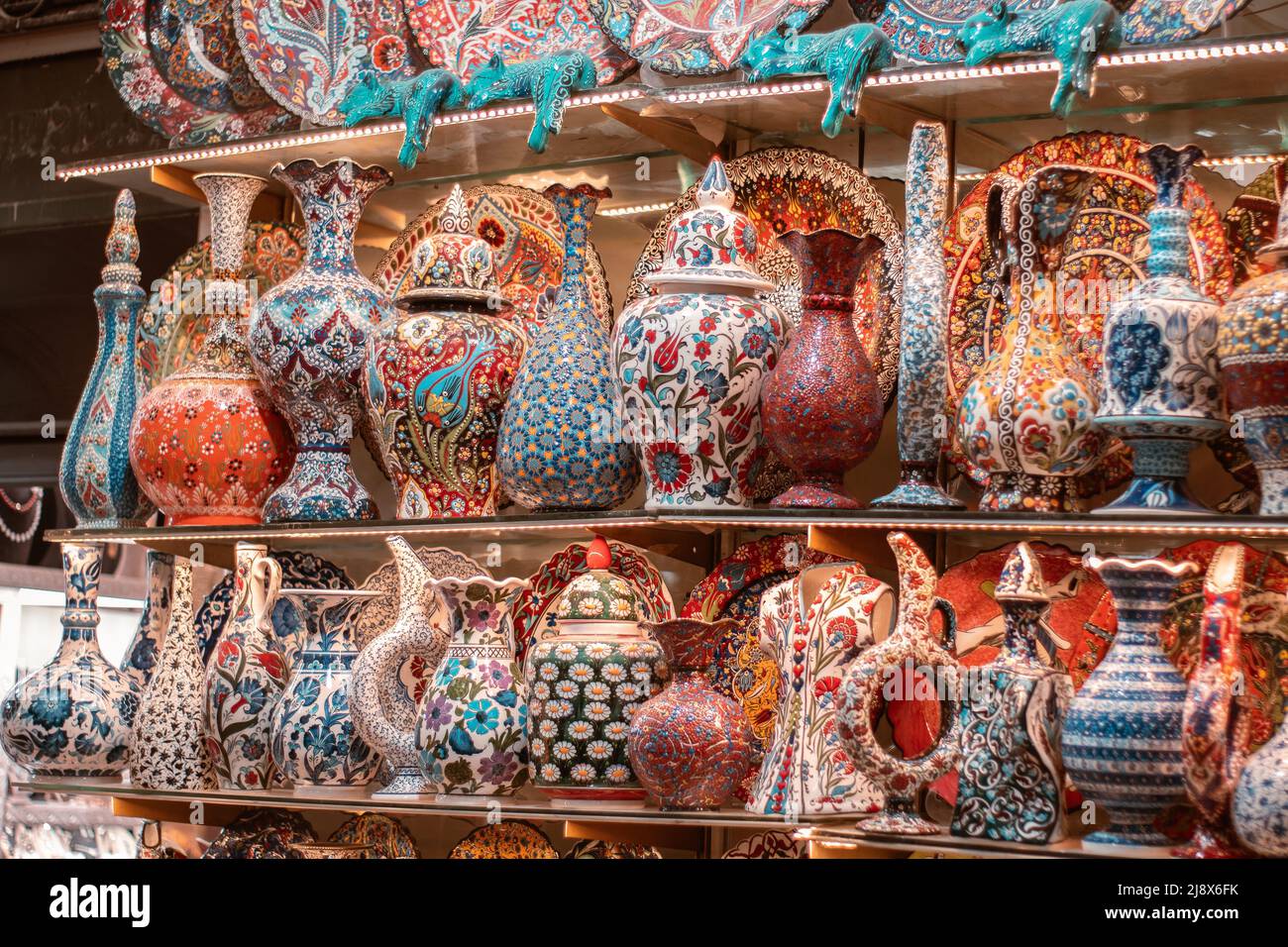 Porcelain items on the shelves Stock Photo - Alamy