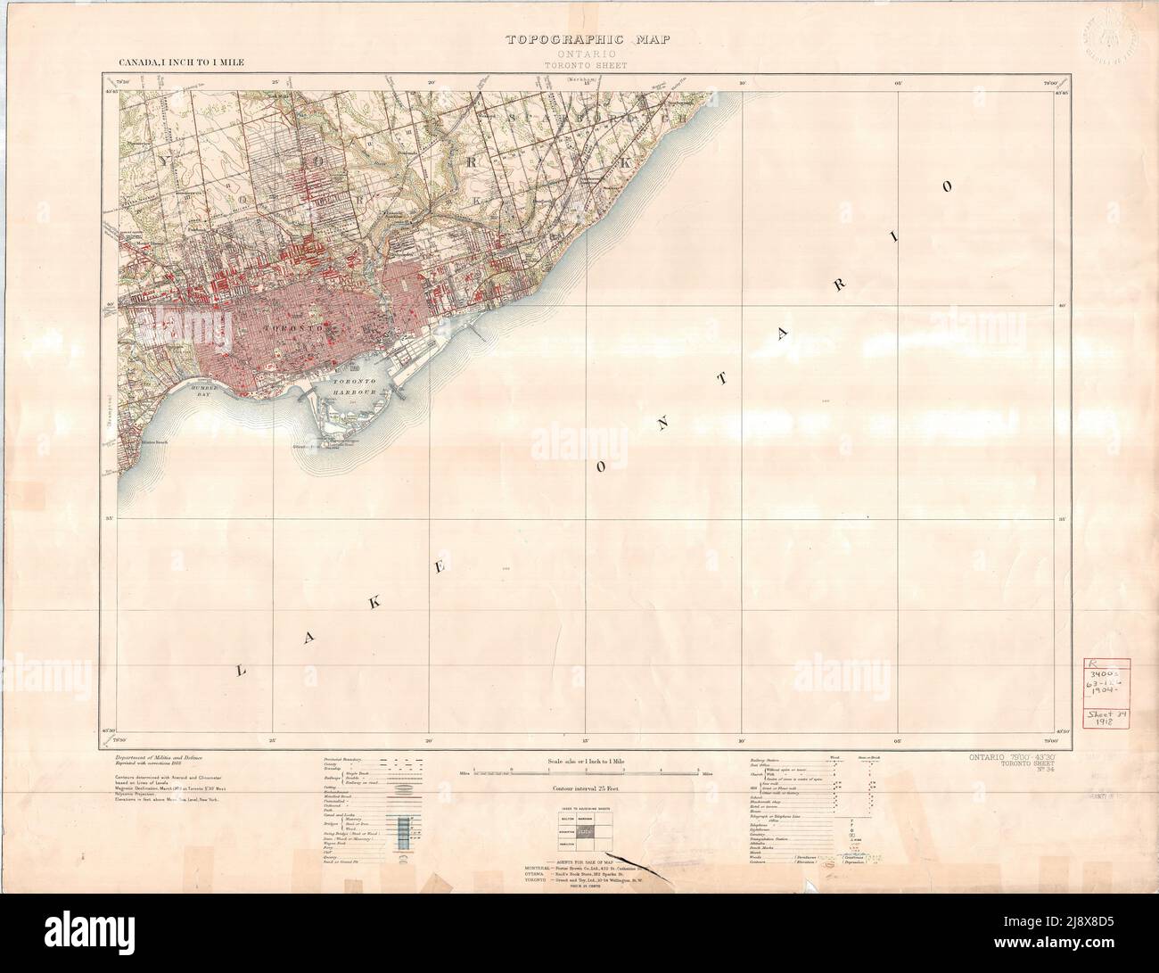 A topographic map of Toronto during the First World War ca. 1918 Stock ...