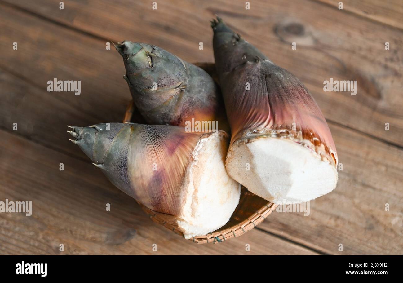 Fresh raw bamboo shoot for cooking food in thailand, Bamboo shoots on ...