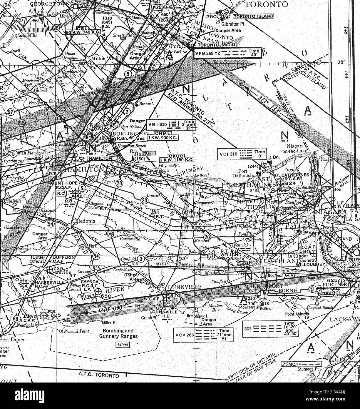 Piece of the 1944 Windsor-Toronto Air Navigation Chart showing RCAF ...
