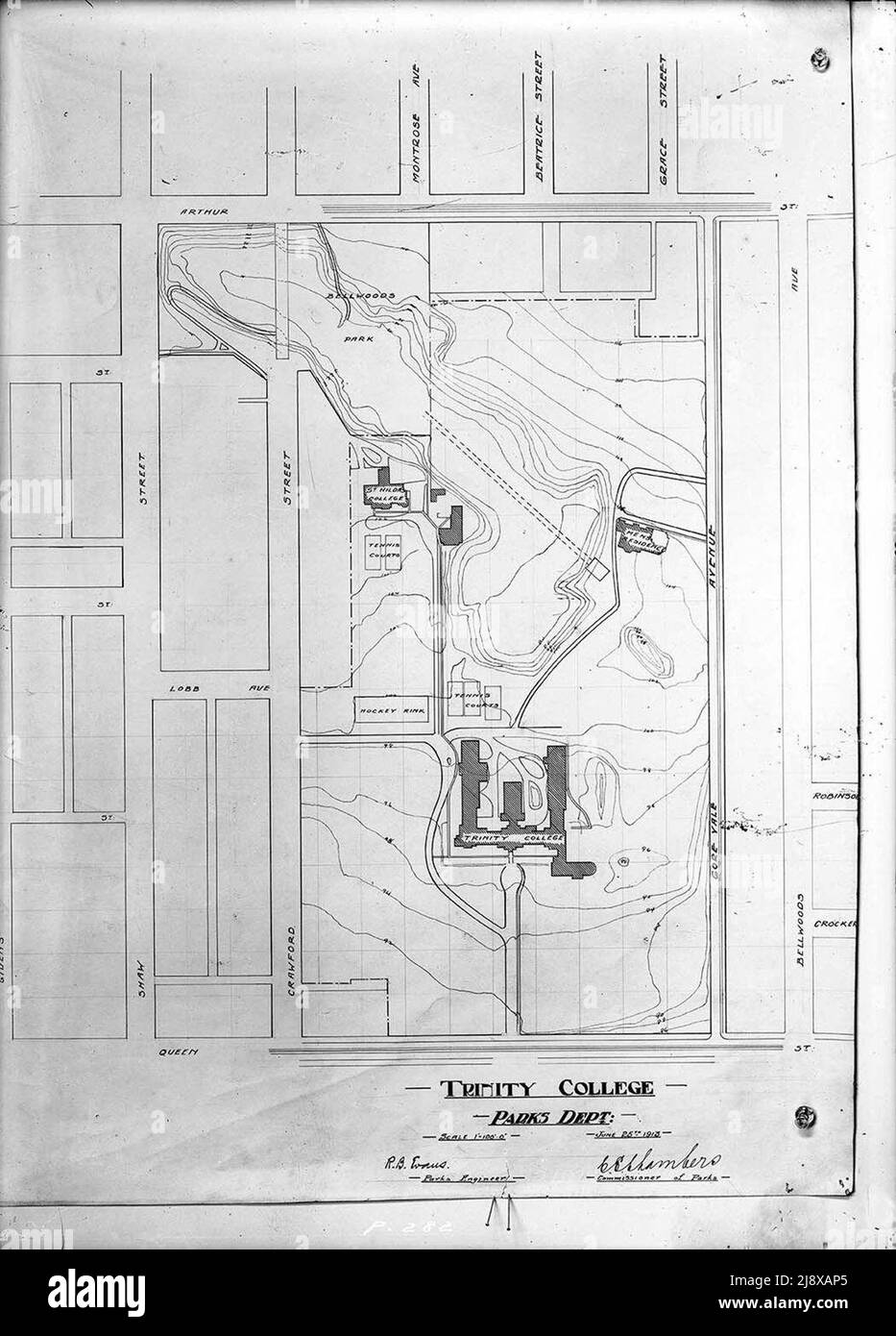 A map of the Trinity University grounds, now Trinity Bellwoods Park, as ...