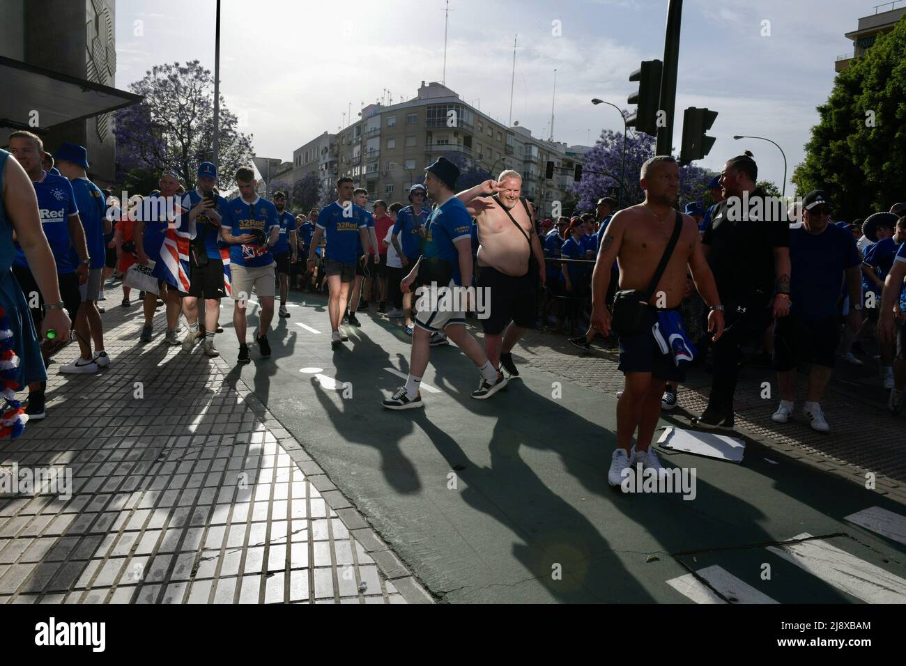 Seville, Spain. 18th May, 2022. Glasgow Rangers fans head to the Ramón ...