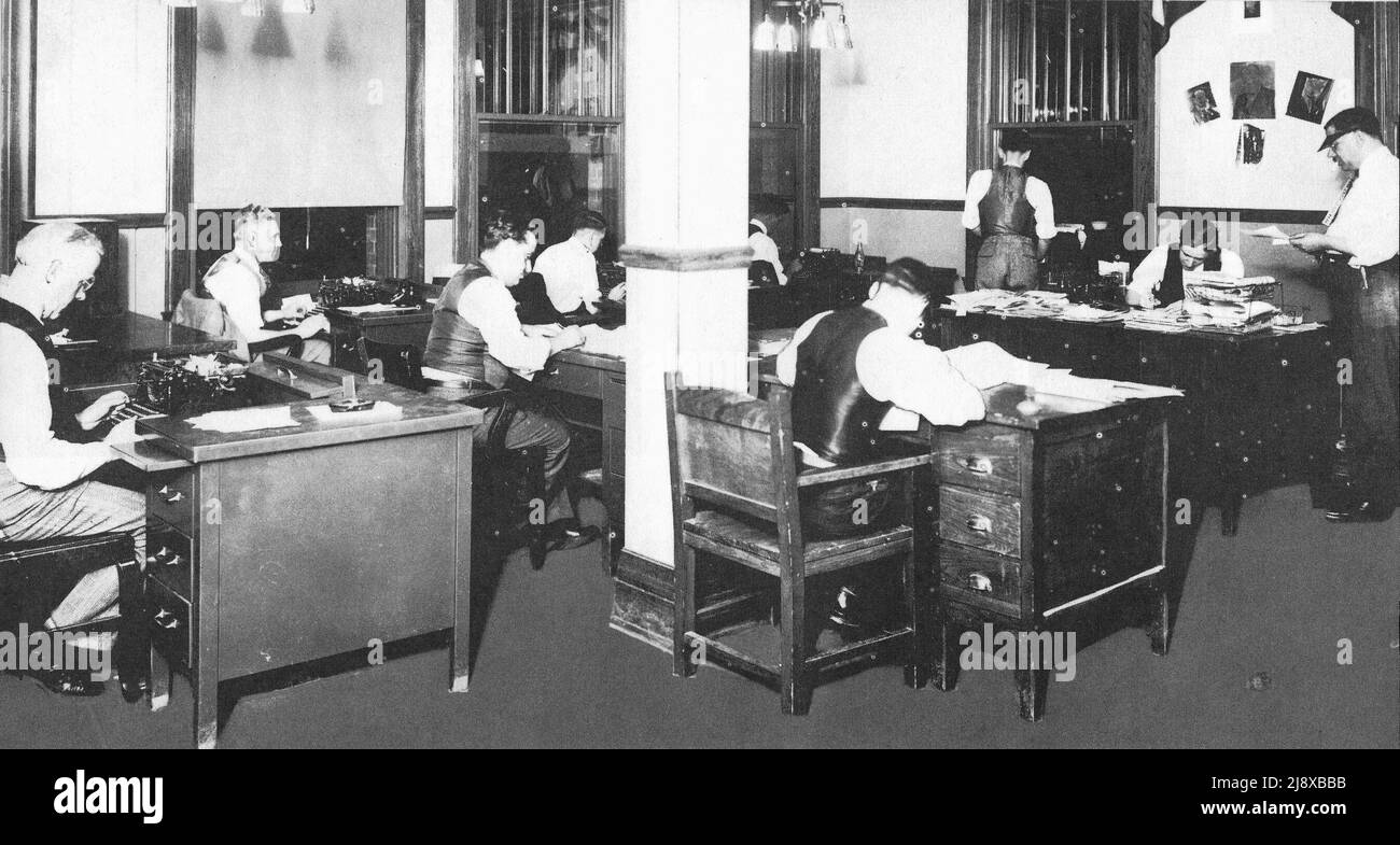 Newsroom of the newspaper L'Illustration, in Montreal (Quebec, Canada) ca. Possibly 1934-1935 ...